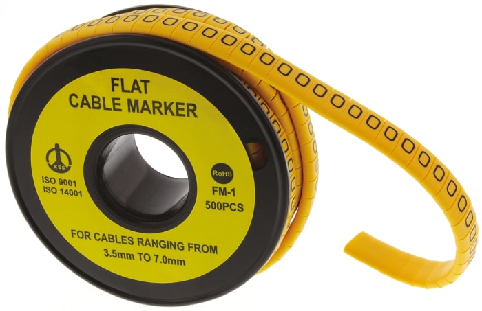 RS PRO | RS PRO Slide On Cable Markers, Black on Yellow, Pre-printed "0 ...