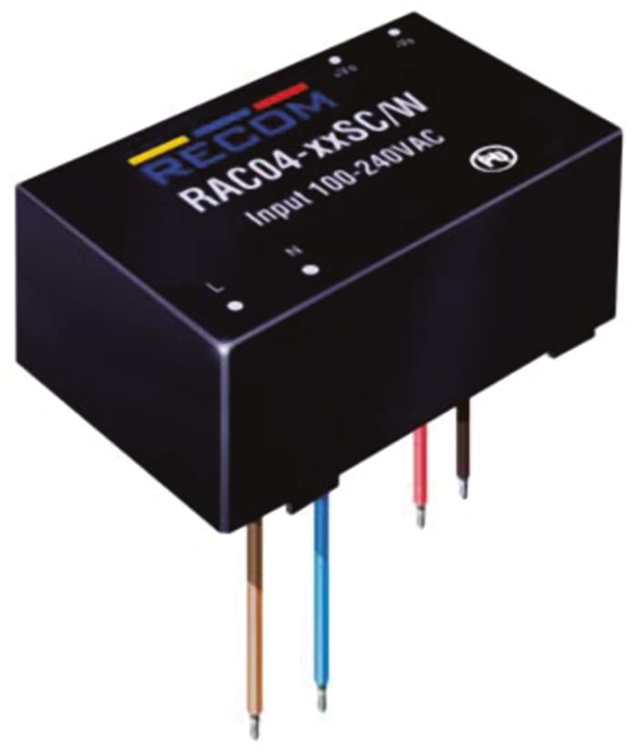 RAC04-24SC/W Recom | Recom Switching Power Supply, 24V dc, 167mA, 4W, 1 ... RAC04-24SC/W Recom | Recom Switching Power Supply, 24V dc, 167mA, 4W, 1 ...
