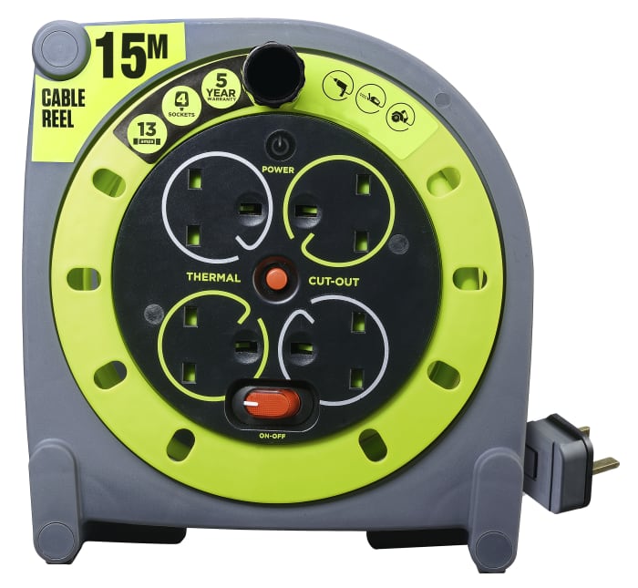 RS PRO | RS PRO 15m 4 Socket Type G - British Cable Reel Open Reel, 240 ...