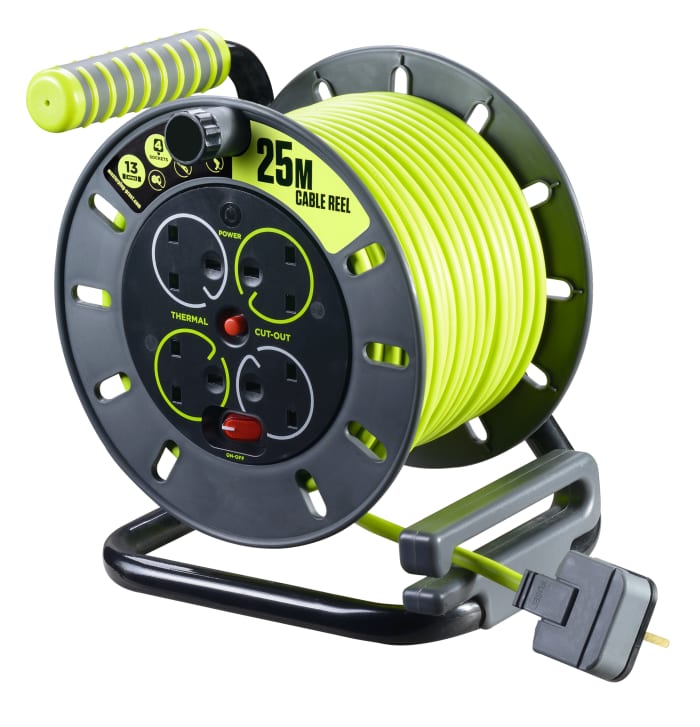 RS PRO | RS PRO 25m 4 Socket Type G - British Cable Reel Open Reel, 240 ...