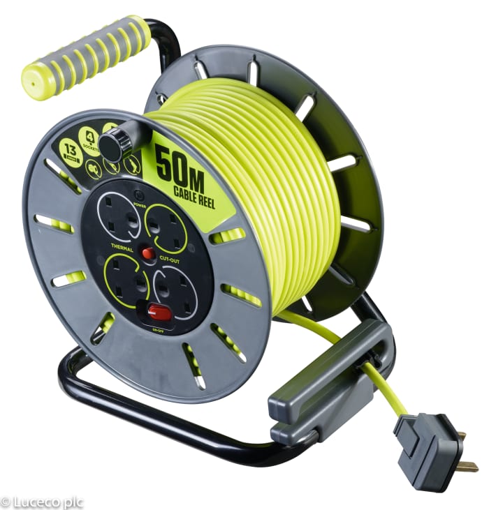RS PRO | RS PRO 50m 4 Socket Type G - British Cable Reel Open Reel, 240 ...