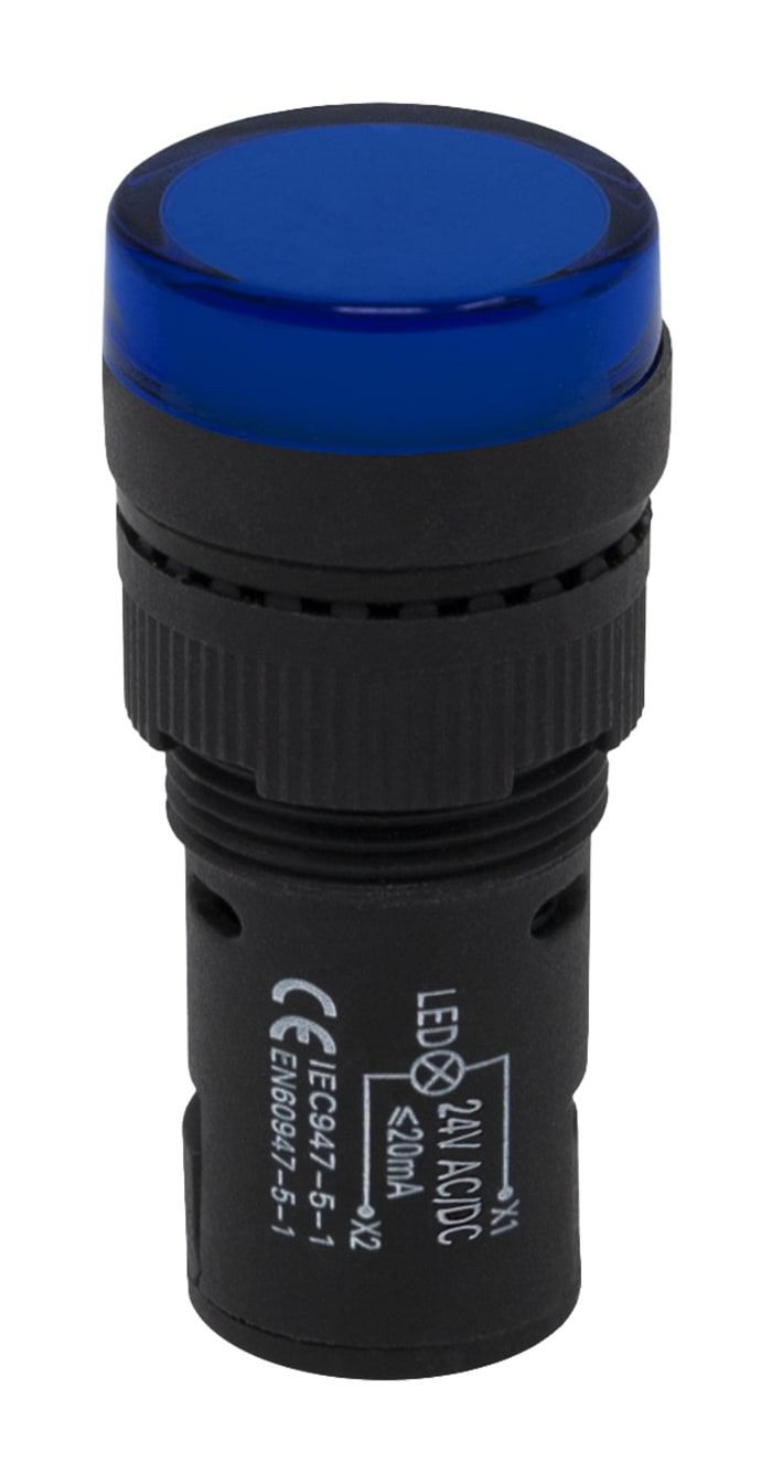 RS PRO | RS PRO, Panel Mount Blue LED Pilot Light, 16mm Cutout, IP40 ...