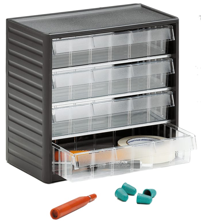 RS PRO | RS PRO 4 Drawer Storage Unit, PP, 290mm x 310mm x 180mm, Grey ...