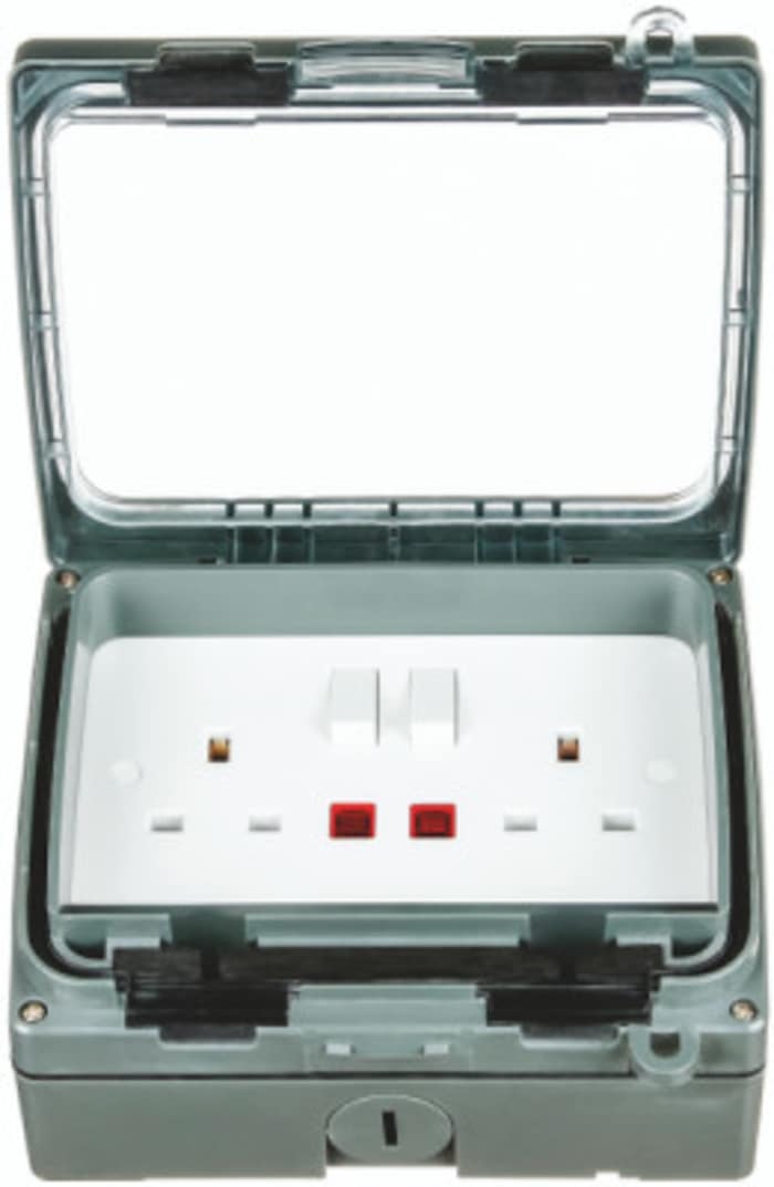 Tgv201n Timeguard Timeguard Grey 2 Gang Plug Socket 1 Pole 13a Type G British Outdoor