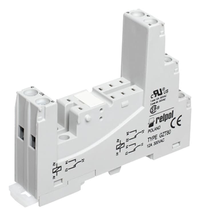 GZT92-GREY Relpol | Relpol 5 Pin 300V ac DIN Rail Relay Socket, for use ...