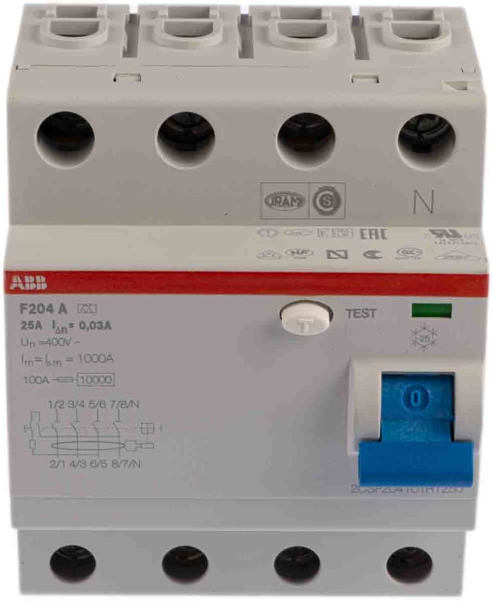 2CSF204101R1250 - F204A-25/0.03 ABB | ABB F200 RCCB, 25A, 4 Pole, 30mA ...