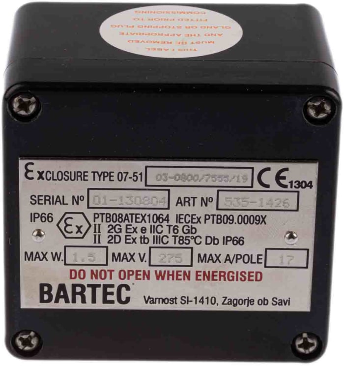 GB80 Bartec | Bartec GB Series Black Junction Box, IP66, 5 + E ...