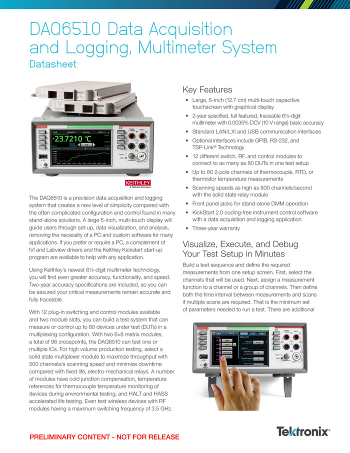 DAQ6510 Keithley | Keithley DAQ6510 Data Acquisition System | 173-9961 | RS