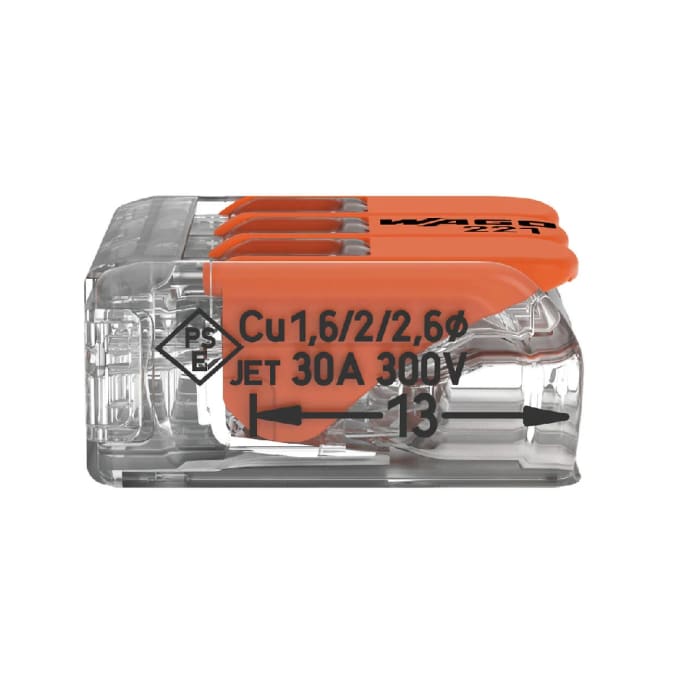 221-613 WAGO | WAGO 221 Series Lever Connector, 3-Way, 41A, 20 → 10 AWG ...