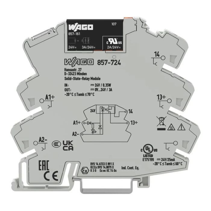 857-724 WAGO | WAGO 857 Series Solid State Relay, 3 A Load, DIN Rail ...