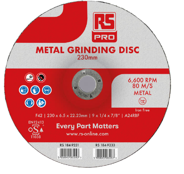 RS PRO | RS PRO Aluminium Oxide Grinding Disc, 230mm x 6.5mm Thick ...