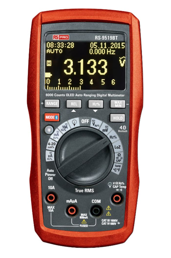 RS PRO | RS PRO RS-9519BT Handheld Digital Multimeter, 10A ac Max, 10A ...