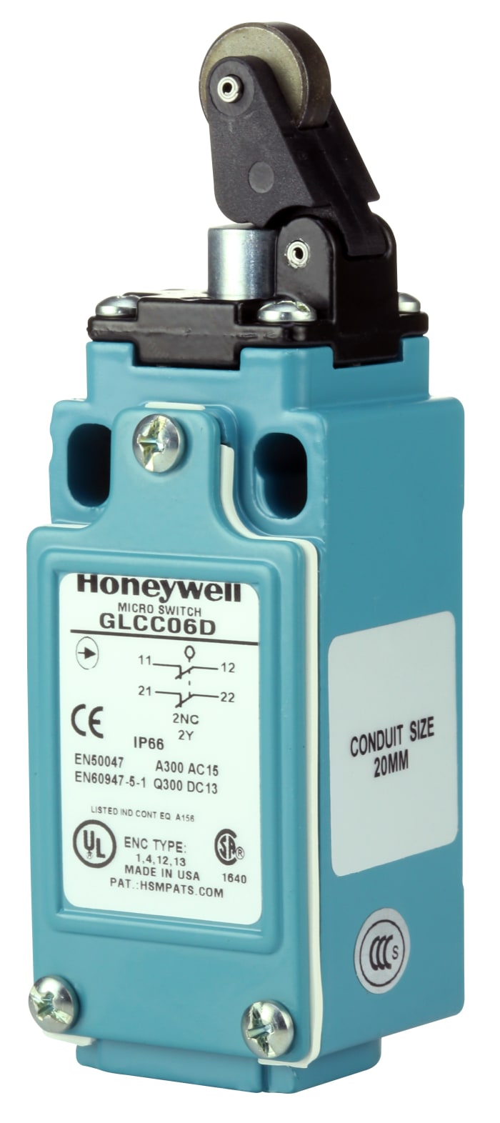 GLCC01D Honeywell | Honeywell Roller Lever Limit Switch, 1NC/1NO, IP67, SPDT, Die Cast Zinc ...