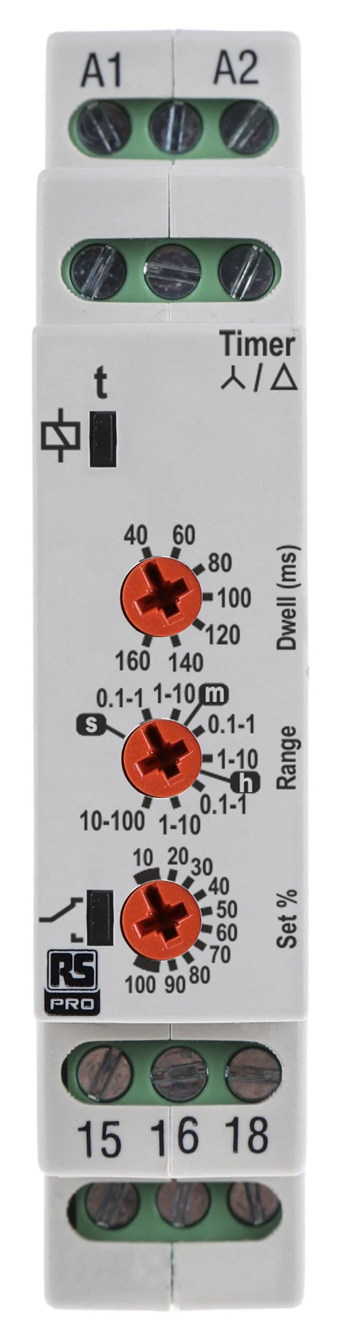 RS PRO | RS PRO DIN Rail, Surface Mount Timer Relay, 24 → 230V ac, 2 ...