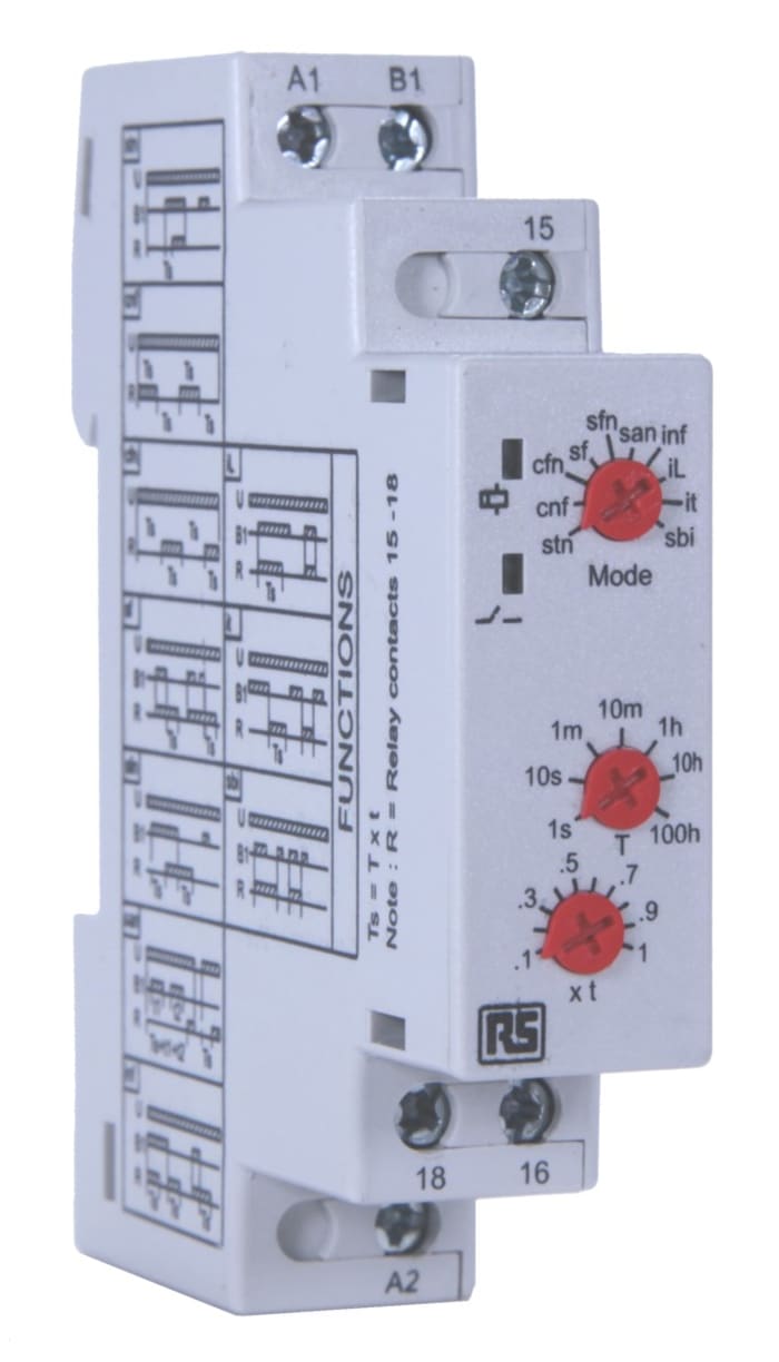 RS PRO | RS PRO DIN Rail Mount Timer Relay, 12 → 240V ac, 1-Contact, 0 ...