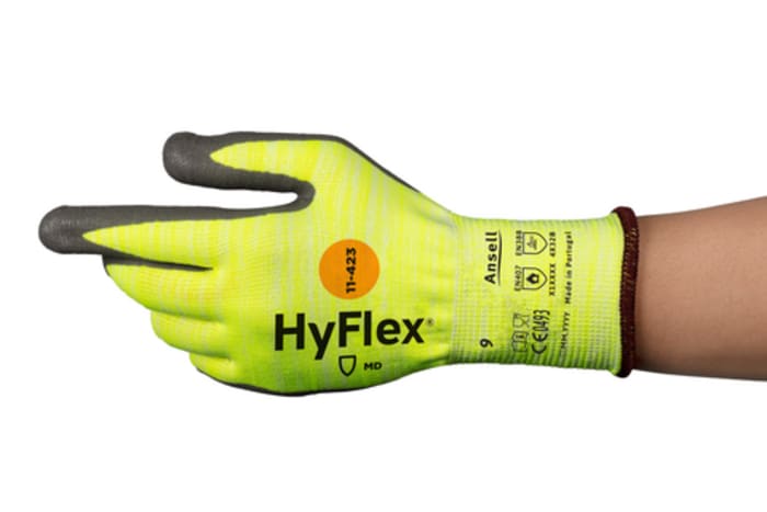 11423080 Ansell | Ansell HyFlex Yellow Polyamide Abrasion Resistant, Cut Resistant, Mechanical ...