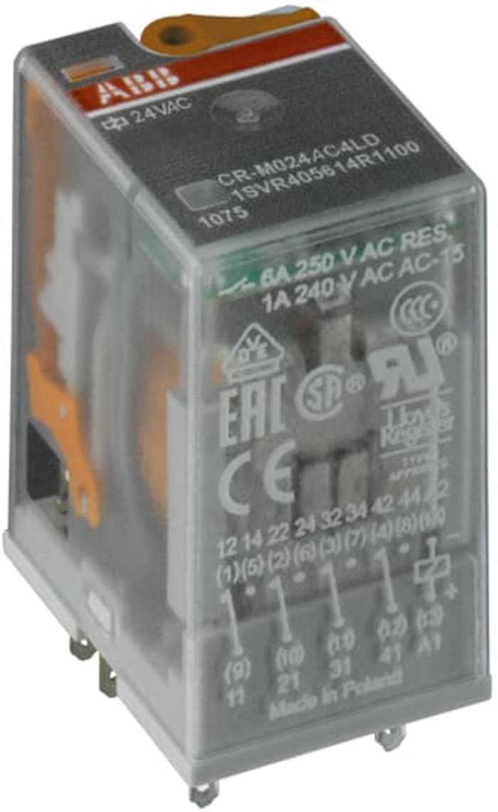 1SVR405618R7100 CR-M110AC4LG ABB | ABB CR Series Interface Relay, DIN Rail Mount, 110V dc Coil ...