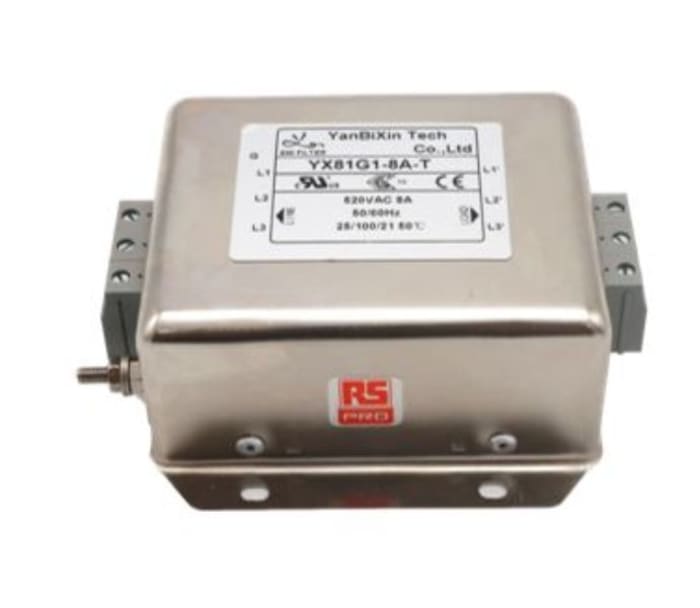 RS PRO | RS PRO 8A 300/520 V ac 50/60Hz, Chassis Mount Power Line Filter, Terminal Block 3 Phase ...