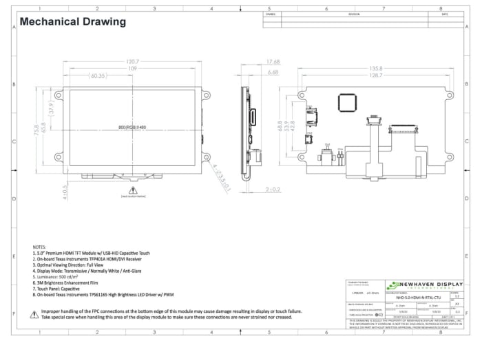 NHD-5.0-HDMI-N-RTXL-CTU NEWHAVEN DISPLAY INTERNATIONAL | NEWHAVEN DISPLAY INTERNATIONAL NHD-5.0 ...