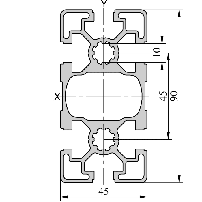 RS PRO | RS PRO Silver Aluminium, Anodized Profile Strut, 45 x 90 mm ...