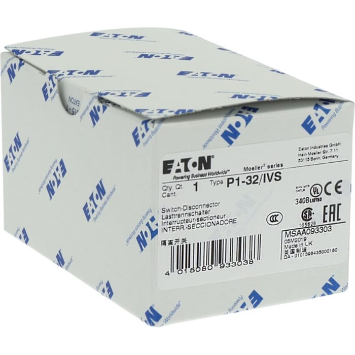 093303 P1-32/IVS Eaton | Eaton 3 Pole Panel Mount Isolator Switch - 32A ...