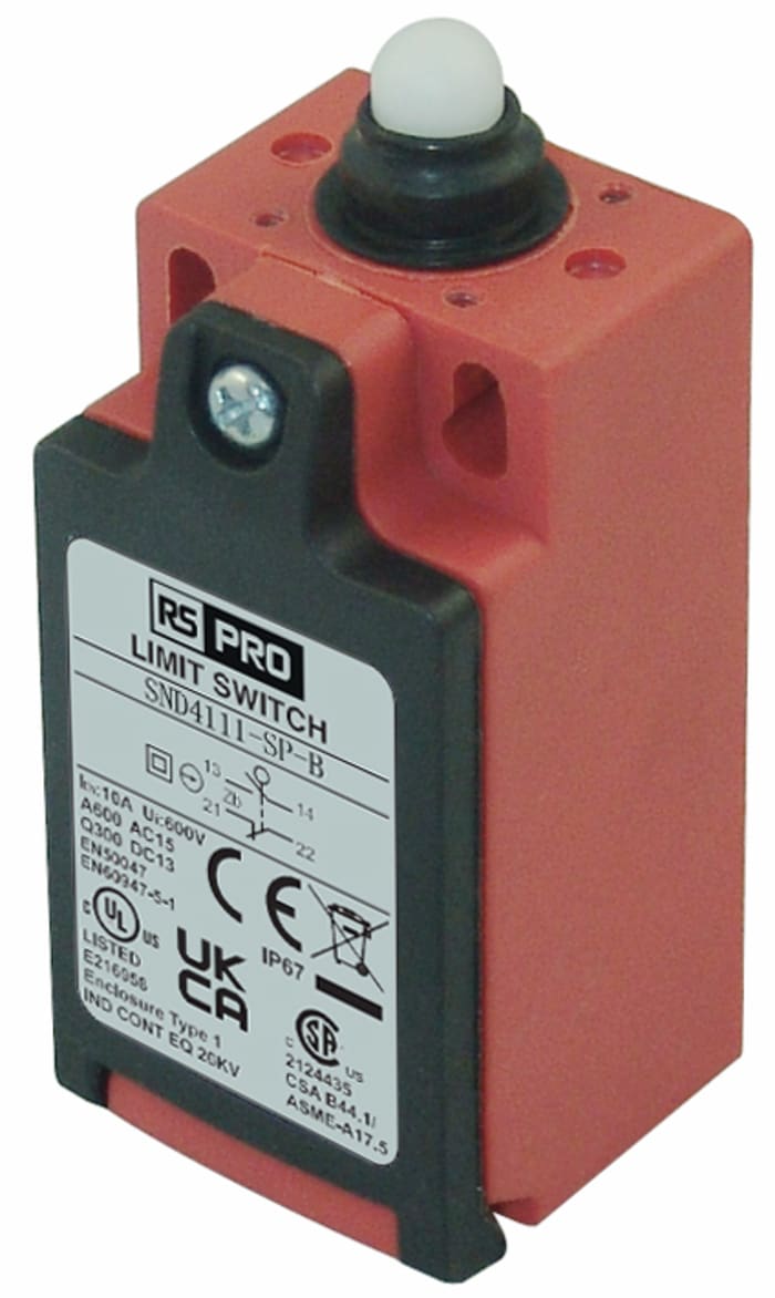 RS PRO | RS PRO Plunger Limit Switch, 1NO/1NC, IP67, SPDT, Glass ...