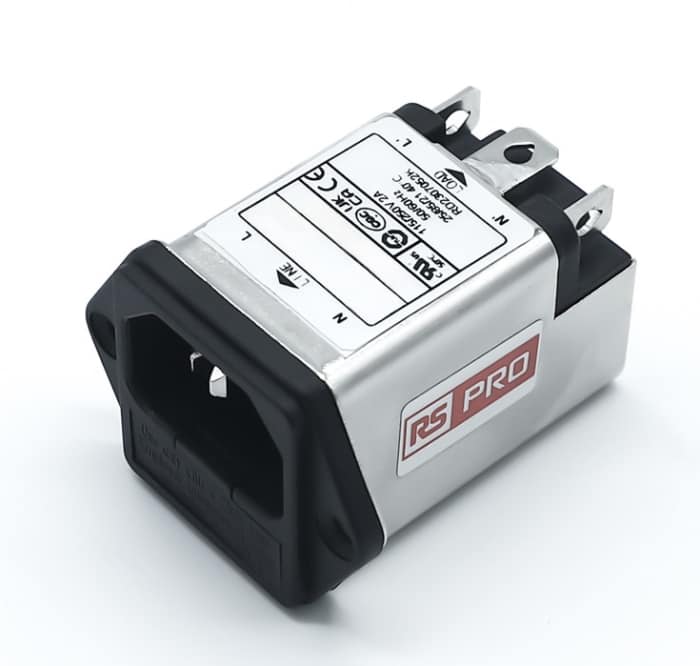 RS PRO | RS PRO 2A, 250 V ac Socket Chassis Mount IEC Inlet Filter, Faston 1 Fuse | 278-0333 | RS