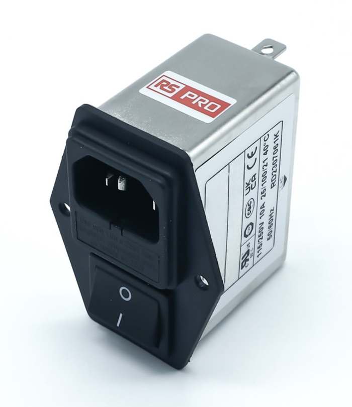 RS PRO | RS PRO 10A, 250 V ac Socket Chassis Mount IEC Inlet Filter 2 Pole, Faston 2 Fuse | 278 ...