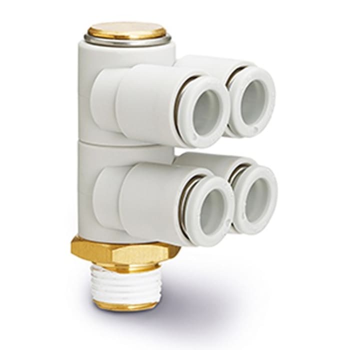 KQ2ZD08-03AS SMC | SMC KQ2 Series Double Branch Universal Male Elbow, R 3/8 to Push In 8 mm ...