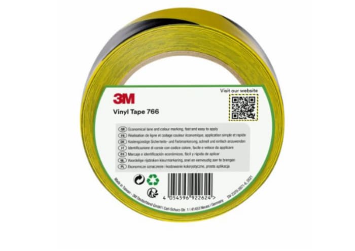 766 3M | 3M 766i Black, Yellow PVC 33m Lane Marking Tape, 0.13mm Thickness | 399-7575 | RS