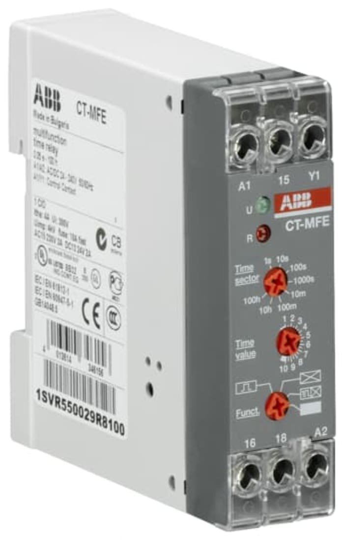 1SVR550029R8100 ABB | ABB DIN Rail Mount Timer Relay, 24 → 240V ac/dc ...
