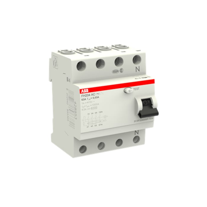 2CSF204006R1630 FH204 AC-63/0,03 ABB | ABB FH200 RCCB, 63A, 4 Pole, 30mA, Type AC, 230/400V ac ...