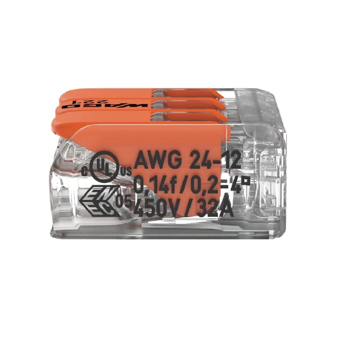 221-413 Wago | Wago 221 Series Lever Connector, 3-Way, 32A, 24 → 12 AWG ...