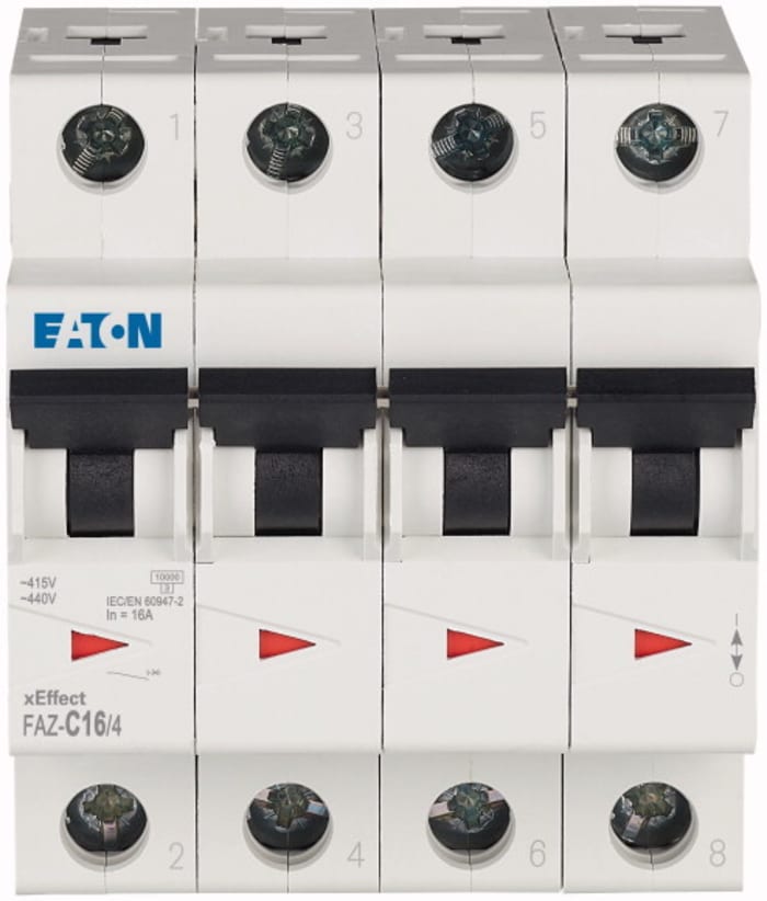 279061 FAZ-C16/4 Eaton | Eaton xEffect MCB, 4P, 16A Curve C, 240 → 415V AC, 96V DC, 10 kA ...
