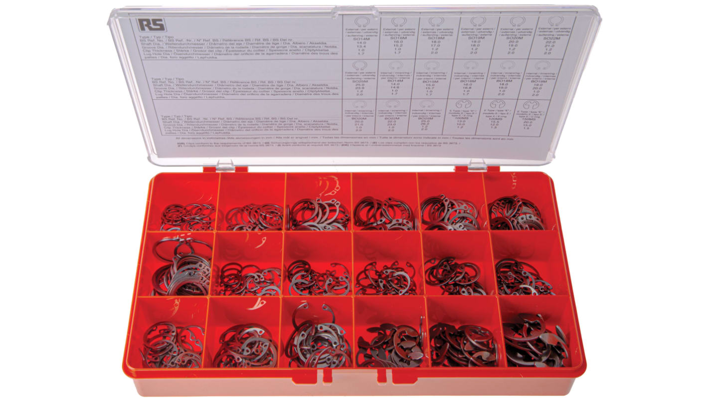 450 piece E Type, External, Internal Stainless Steel Circlip Kit for 13 ...