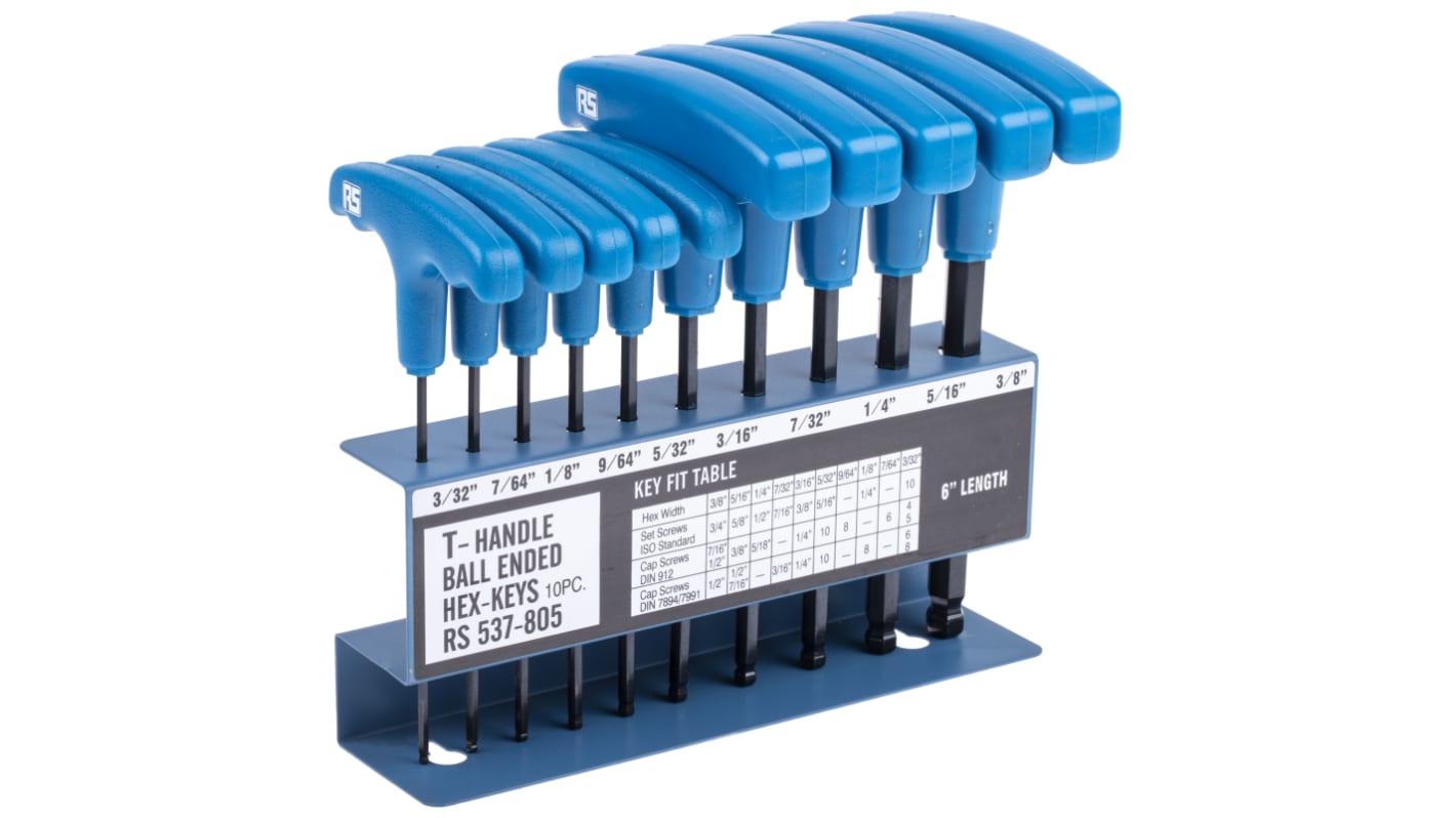 RS PRO 10 piece T Shape Imperial Hex Key Set, 3/32 → 3/8in | RS
