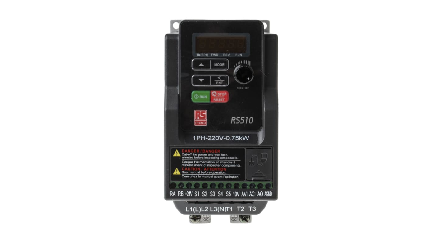 RS PRO Inverter Drive, 0.75 kW, 1 Phase, 230 V ac, 11 A | RS
