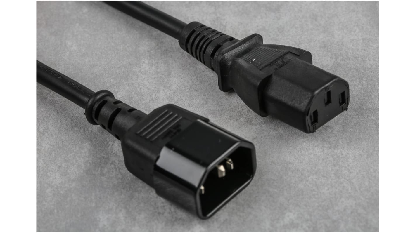 RS PRO IEC C13 Socket to IEC C14 Plug Power Cord, 2m | RS