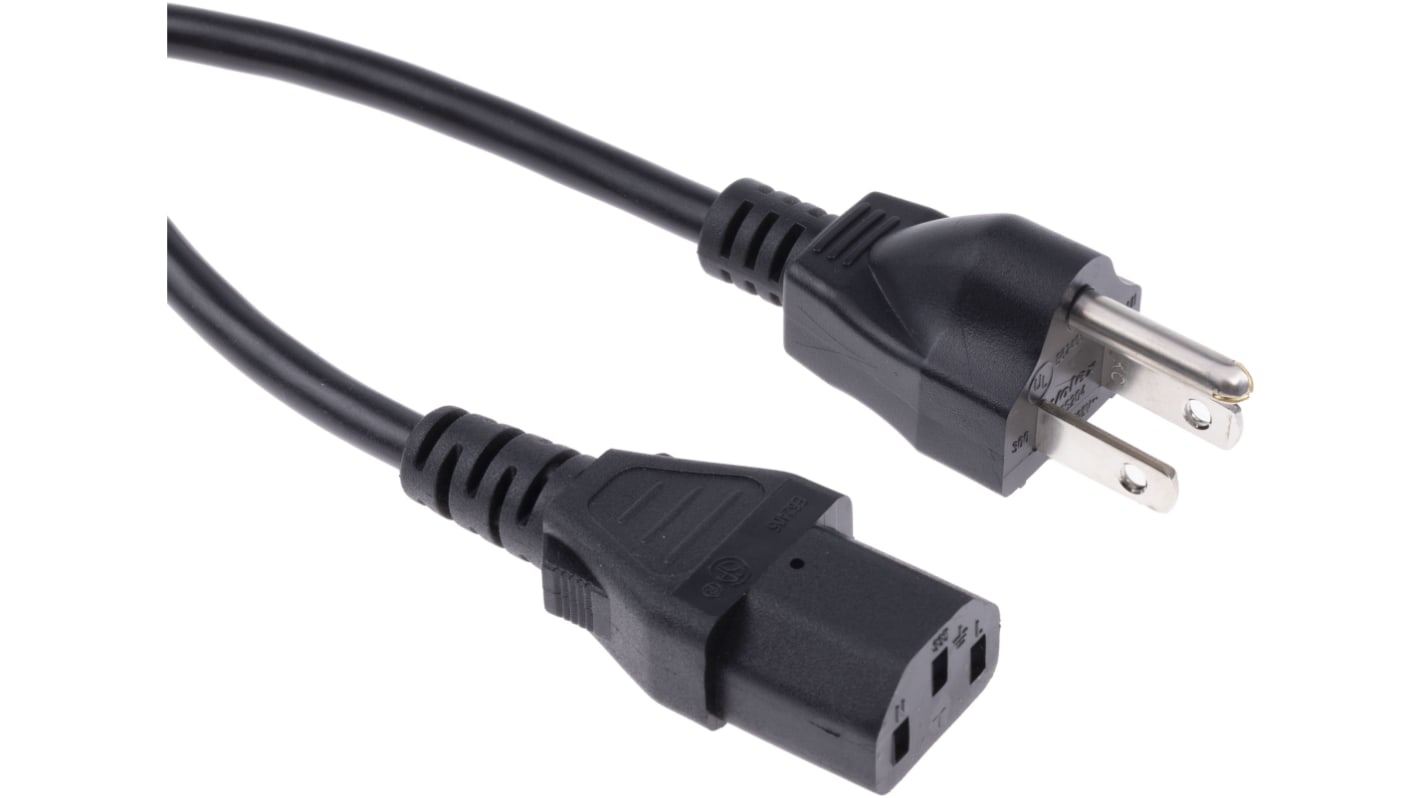RS PRO IEC C13 Socket to Type B US Plug Plug Power Cord, 2.5m | RS