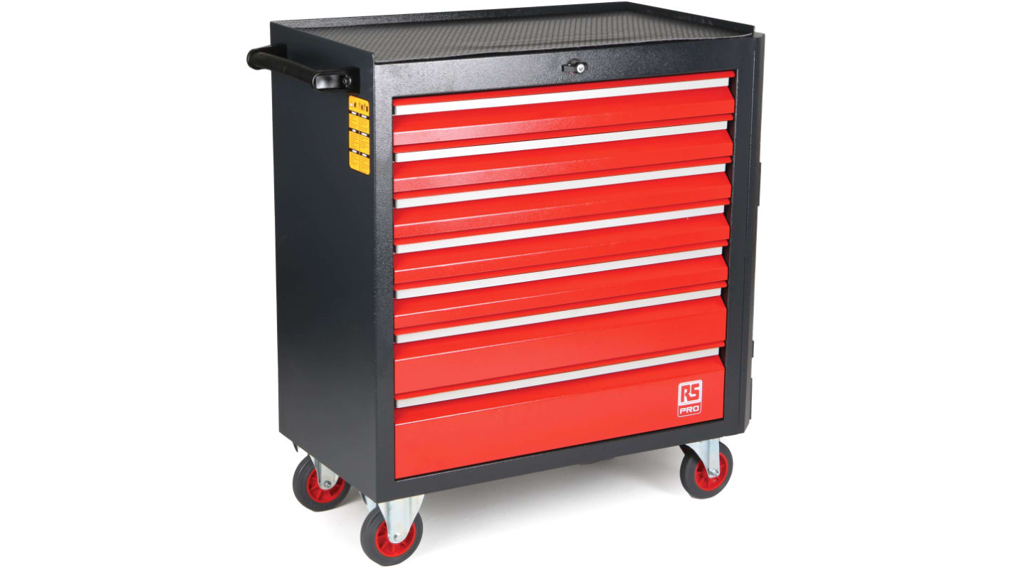 RS PRO 7 drawer Steel Wheeled Tool Chest, 975mm x 450mm x 710mm | RS
