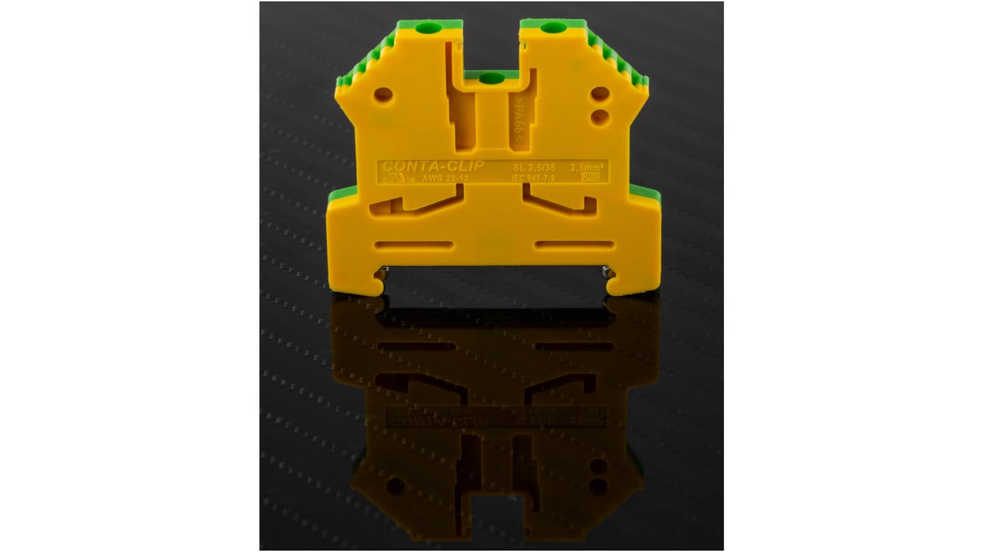 RS PRO Green, Yellow Earth Terminal Block, Single-Level, Screw ...
