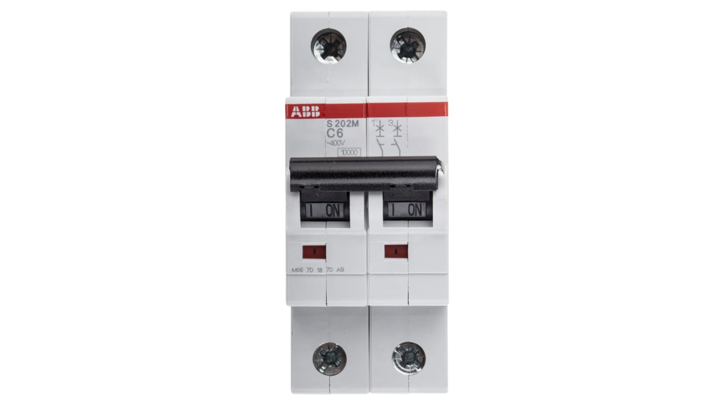 2CDS272001R0064 S202M-C6 | ABB System Pro M Compact S200M MCB, 2P, 6A Curve C, 440V AC, 125V DC ...