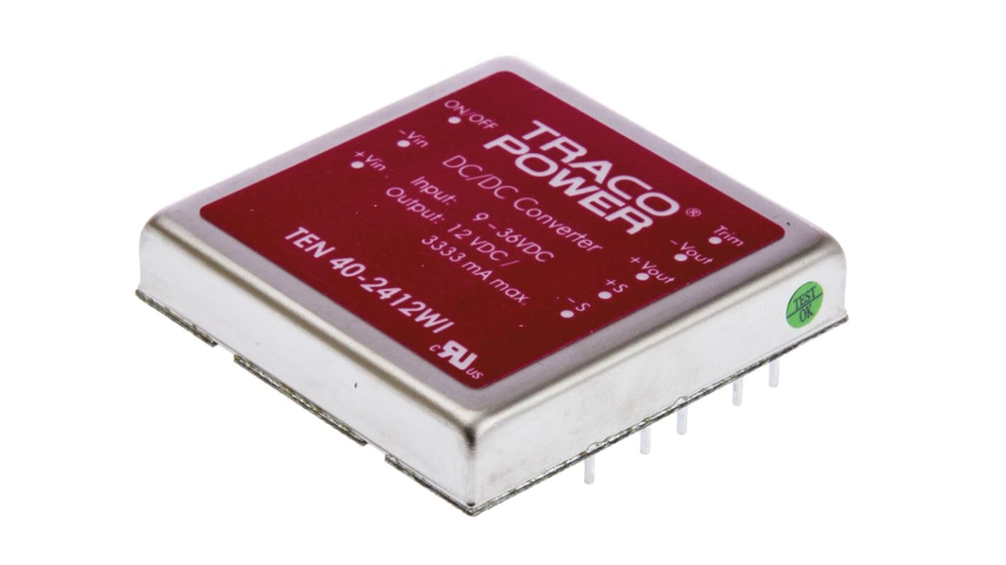 TEN 40-2412WI | TRACOPOWER TEN 40WI DC-DC Converter, 12V dc/ 3.35A Output, 9 → 36 V dc Input ...