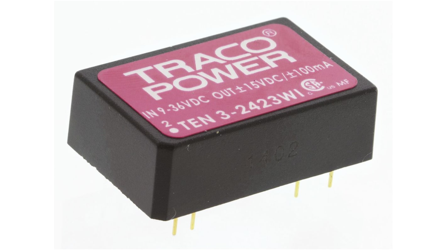 TEN 3-2423WI | TRACOPOWER TEN 3WI DC-DC Converter, ±15V dc/ ±100mA Output, 9 → 36 V dc Input, 3W ...