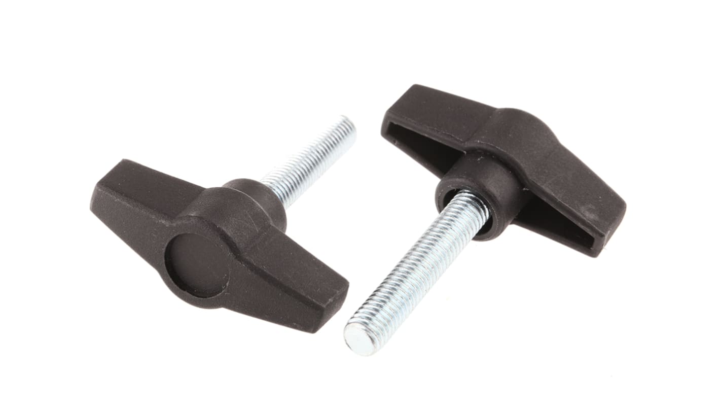RS PRO Black Wing Clamping Knob, M8, Threaded Stud | RS