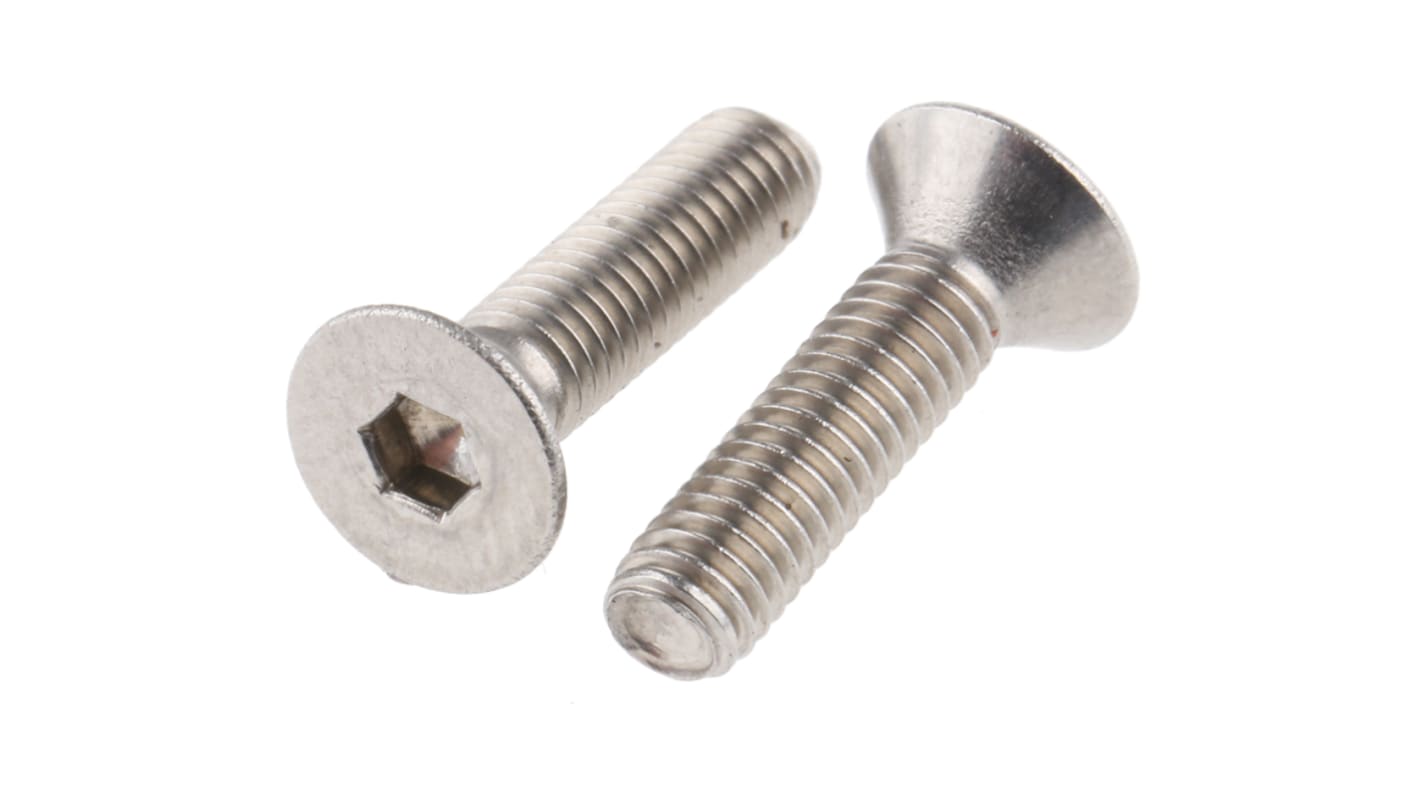 RS PRO Plain Stainless Steel Hex Socket Countersunk Screw, DIN 7991, M3 ...