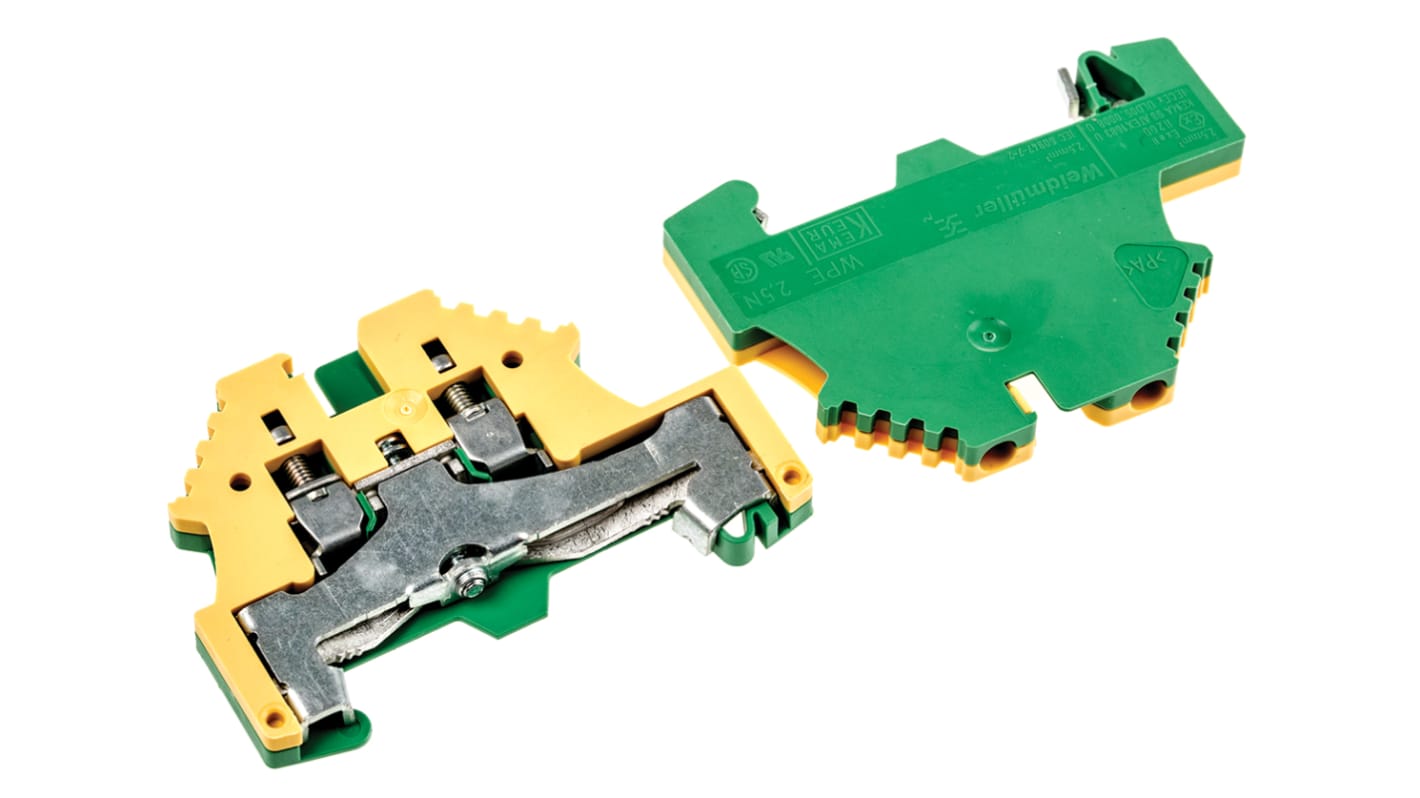 1016200000 | Weidmuller WPE Series Green/Yellow Earth Terminal Block, 2 ...