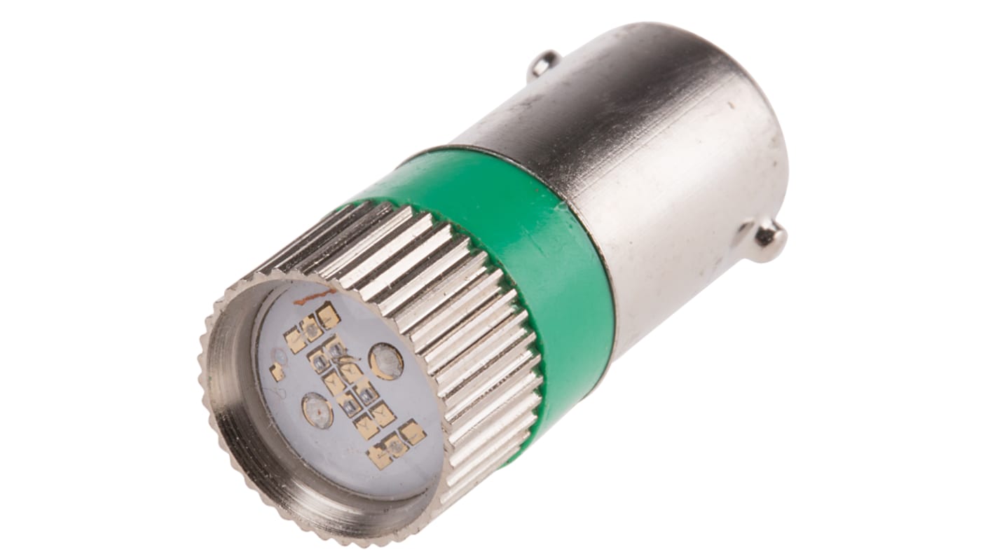 LED Indicator Lamp, BA9s, Green, Multichip, 10mm dia., 28V dc | RS