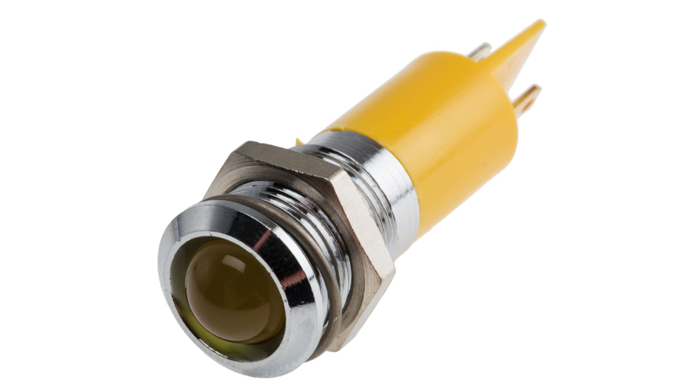 RS PRO Gul Lysdiode Panelmonteret kontrollampe 14mm hulstr., Fremspringende, 48 → 65V dc, Krom ...