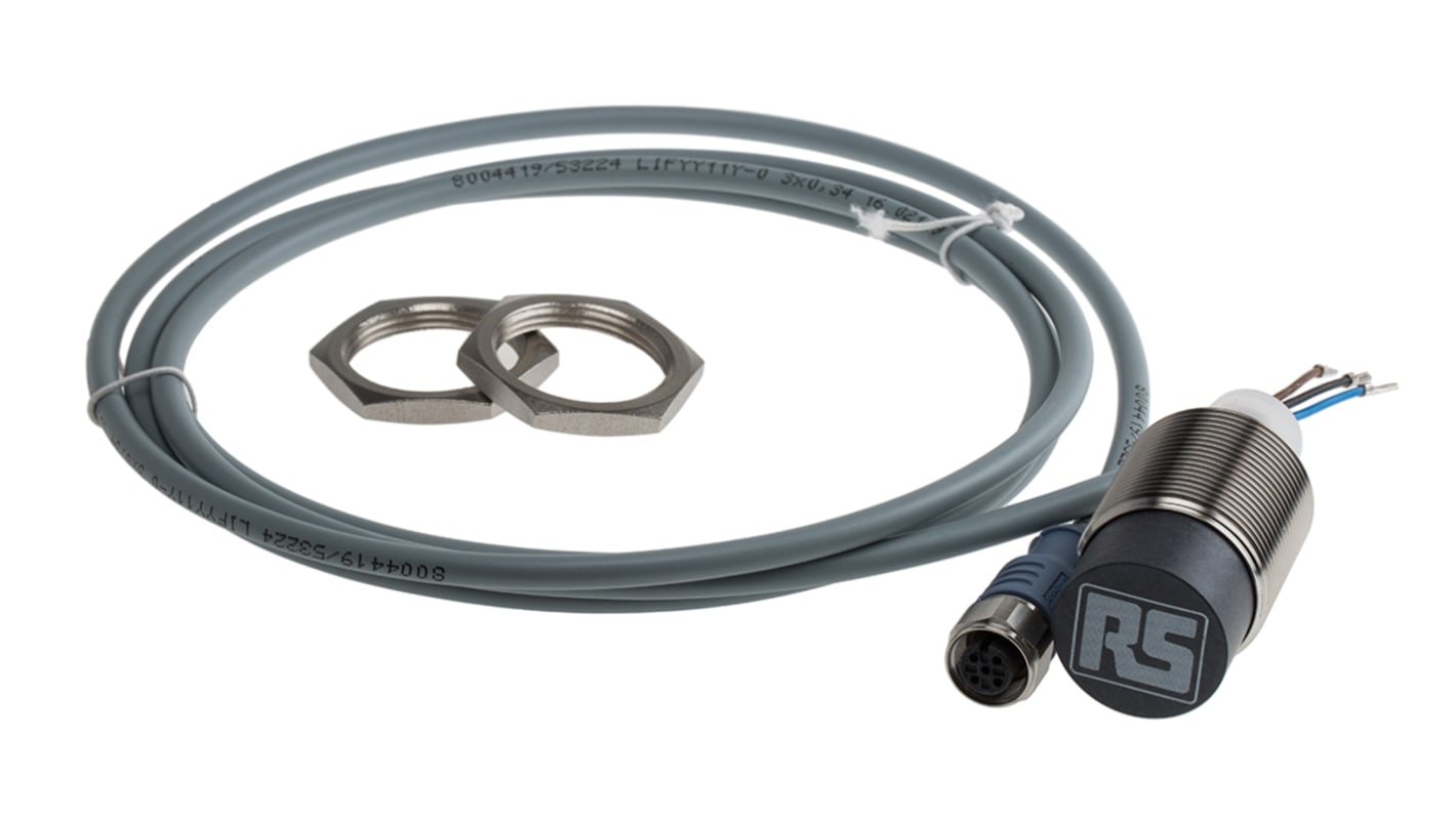 RS PRO Inductive Barrel-Style Proximity Sensor, M30 x 1.5, 20 mm Detection, PNP Output, 10 → 30 ...